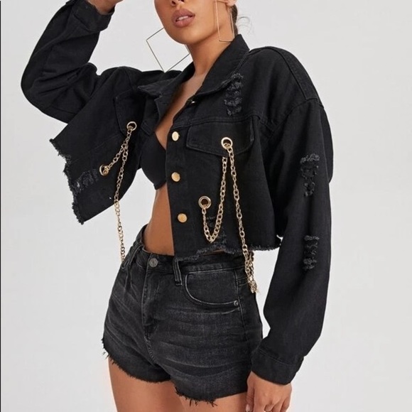 Spoon Jeans | Jackets & Coats | Deconstructed Black Cropped Denim ...
